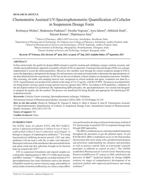 Pdf Chemometric Assisted Uv Spectrophotometric Quantification Of Cefaclor In Suspension Dosage