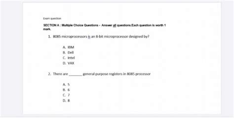 Solved SECTION A Multiple Choice Questions Answer All Chegg