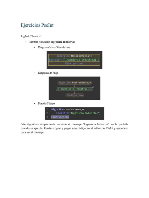 Ejercicios Pseint Pdf Algoritmos Pi