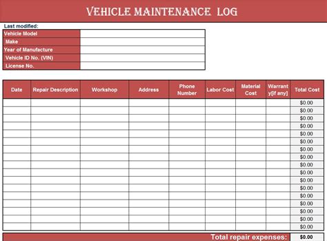 Vehicle Maintenance Log Templates Artofit