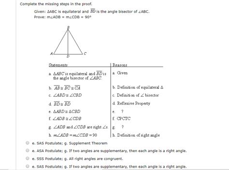 solved complete the missing steps in the proof given aabc