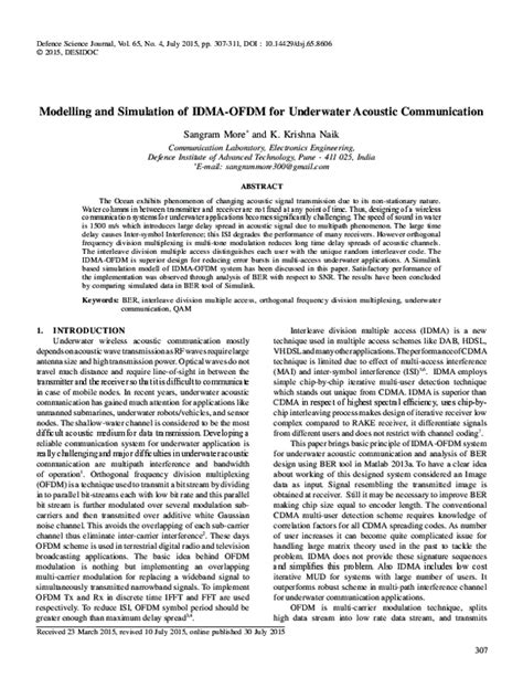 Pdf Modelling And Simulation Of Idma Ofdm For Underwater Acoustic