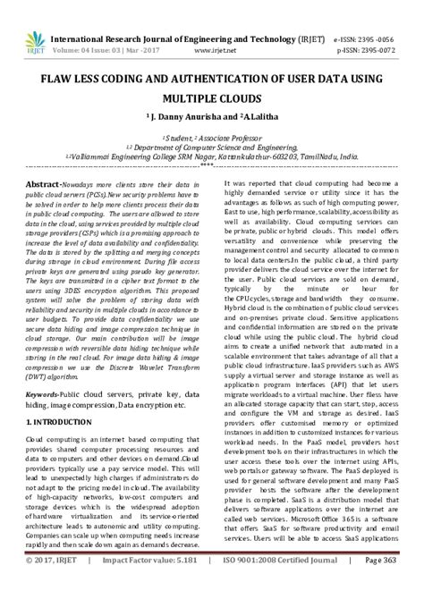 Pdf Flaw Less Coding And Authentication Of User Data Using Multiple Clouds