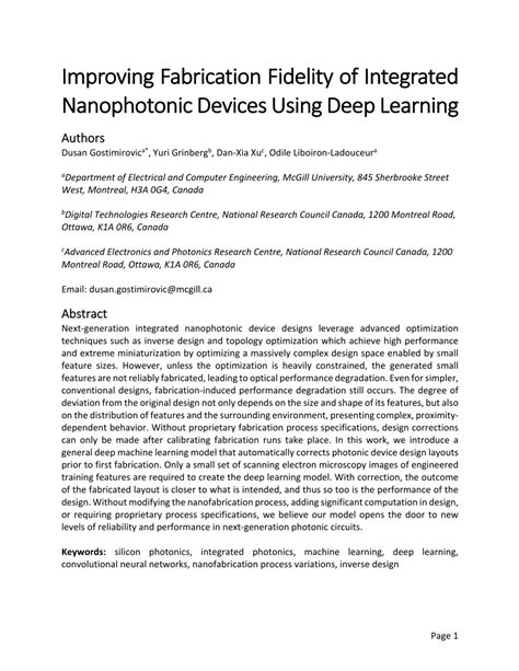 Pdf Improving Fabrication Fidelity Of Integrated Nanophotonic Devices Using Deep Learning