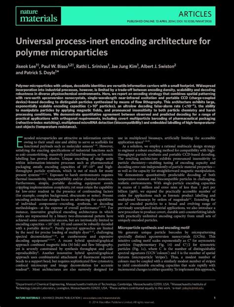 Pdf Universal Process Inert Encoding Architecture For Polymer Web