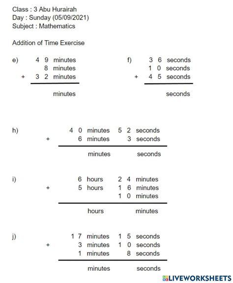 Time Addition Interactive Worksheet Live Worksheets Worksheets Library
