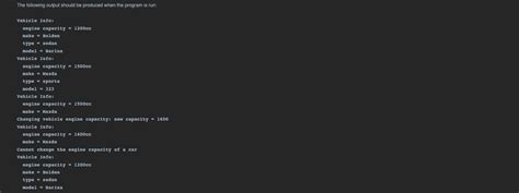 Solved Private Int Enginecapacity Private String Make