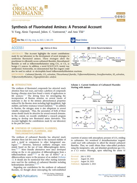 Yang Et Al 2023 Synthesis Of Fluorinated Amines A Personal Account