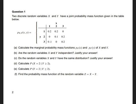 Solved Question Two Discrete Random Variables X And Y Have Chegg Com