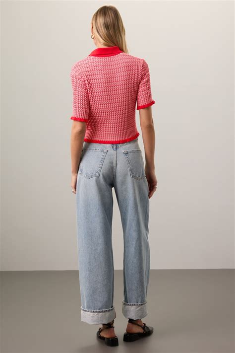 Red Polo Knit Top By Maje Rent The Runway