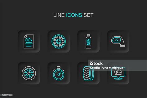 세트 라인 레이싱 헬멧 자동차 타이어 휠 자동차 합금 스톱워치 거울 아산화 질소 및 아이콘 벡터 거울에 대한 스톡 벡터 아트 및 기타 이미지 Istock