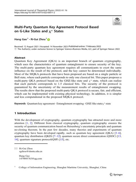 Multi Party Quantum Key Agreement Pdf