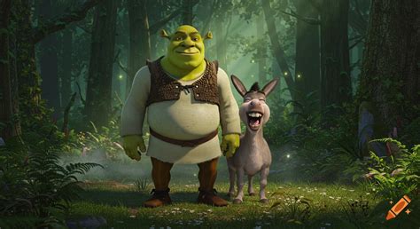 Shrek And Donald Trump Stand Side By Side In A Lush Green Forest