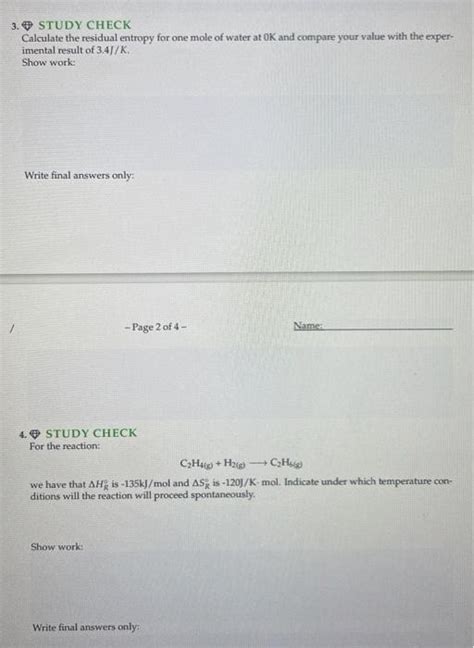Solved 3 Calculate The Residual Entropy For One Mole Of