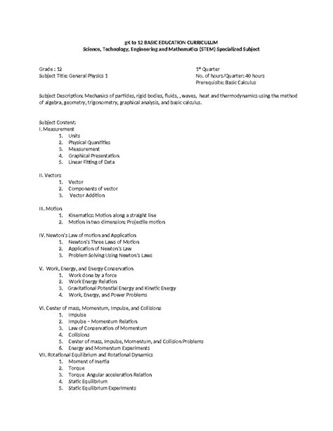 General Physics 1 Stem Lecture Handouts For Grade 12 Students Studocu