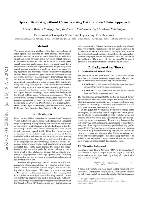 PDF Speech Denoising Without Clean Training Data A Noise Noise Approach