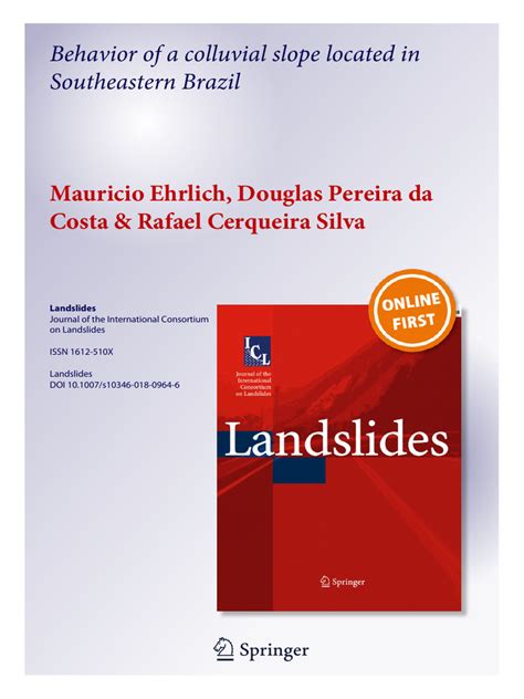 Behavior Of A Colluvial Slope Located In Southeastern Brazil Ehrlich 2018 Pdf Landslide