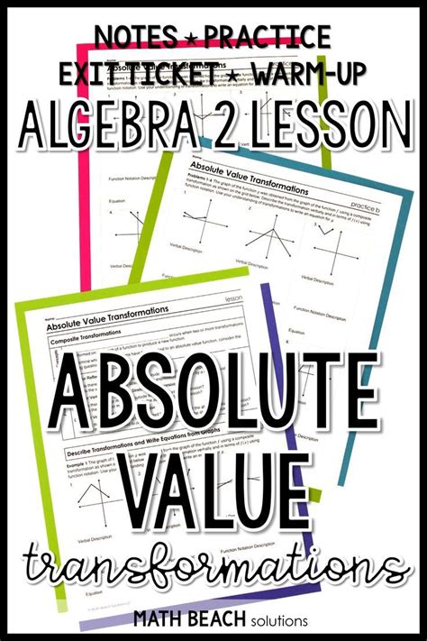 Absolute Value Transformations Notes And Practice Algebra Lesson Plans Graphing Quadratics