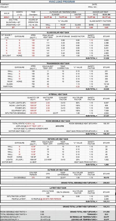 Hvac Load Calculation Spreadsheet — Db