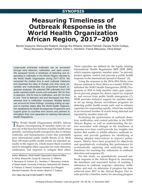 Pdf Measuring Timeliness Of Outbreak Response In The World Health Organization African Region