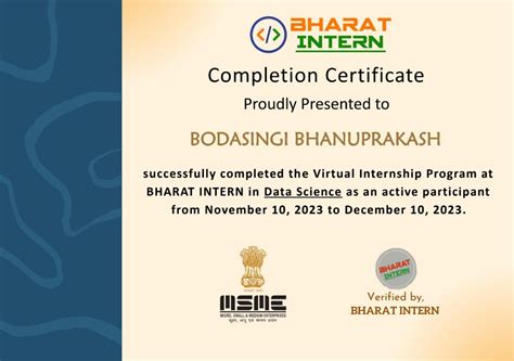 Bodasingi Bhanuprakash On Linkedin Bharatintern Datascience Internship