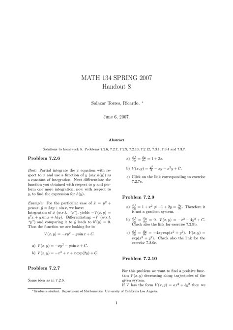 Handout 8 For Systems Differential Equation Math 0134 Docsity