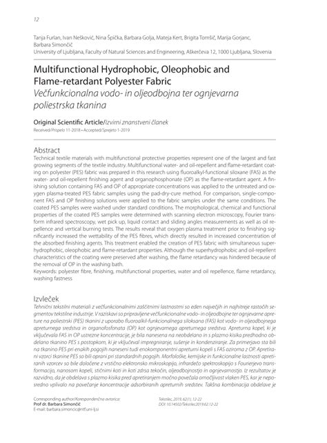 Pdf Multifunctional Hydrophobic Oleophobic And Flame Retardant