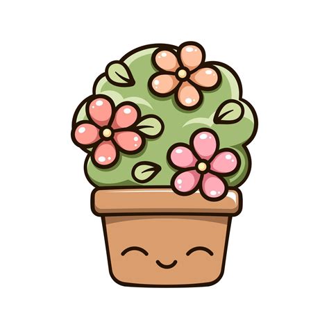 Indoor House Plant Kawaii Flower Pot Cute Cartoon Illustration