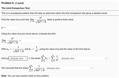 solved problem 8 1 point the limit comparison test this