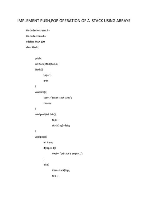 Implement Push Pop Operation Of A Stack Using Arrays Pdf