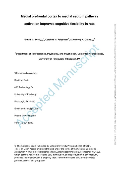 Pdf Medial Prefrontal Cortex To Medial Septum Pathway Activation Improves Cognitive