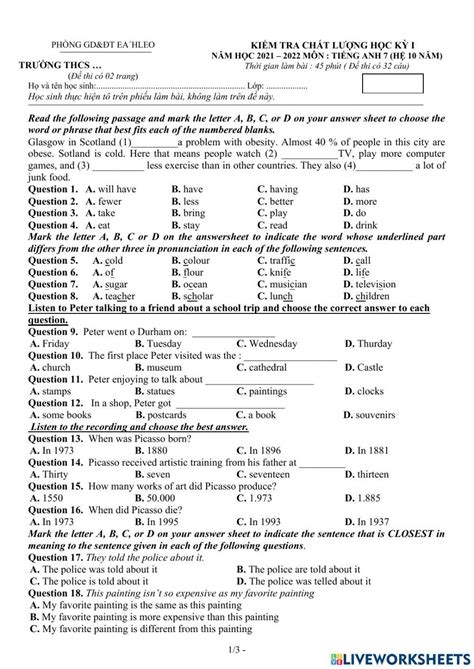 E7 Activity Live Worksheets