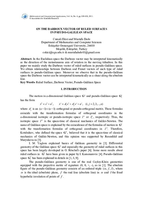 Pdf On The Darboux Vector Of Ruled Surfaces In Pseudo Galilean Space