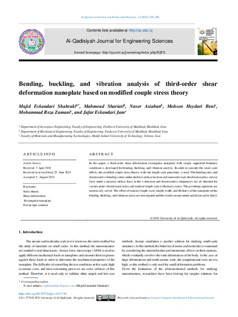 Pdf Bending Buckling And Vibration Analysis Of Third Order Shear Deformation Nanoplate Based