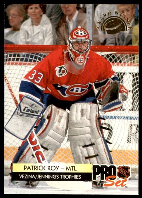 1992 93 Pro Set Award Winner Vezina Jennings Trophies Patrick Roy Cc2 On Kronozio