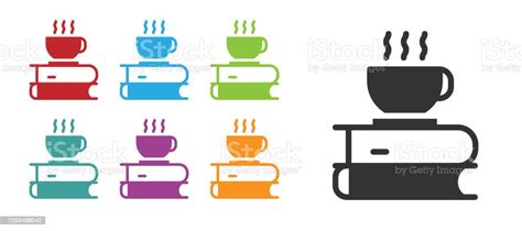블랙 커피 컵과 흰색 배경에 고립 된 책 아이콘 차 컵 뜨거운 음료 커피 다채로운 아이콘을 설정합니다 벡터 일러스트레이션 경영자에 대한 스톡 벡터 아트 및 기타 이미지