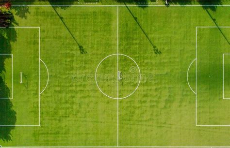 Overhead Downward Aerial View Of An Empty Soccer Field Stock Image
