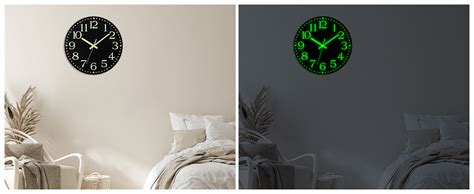 Amazon.com: Warminn Wall Clock - 12 inch Glow in The Dark Wall Clocks Battery Operated Black ...