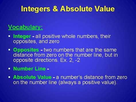 Integers Absolute Value Integers Absolute Value Objectives To Integers Absolute Value Integers Absolute Value Objectives To