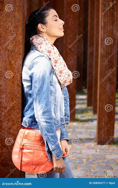 Outdoor Photo Of Pretty Woman Side View Stock Image Image Of Eyes