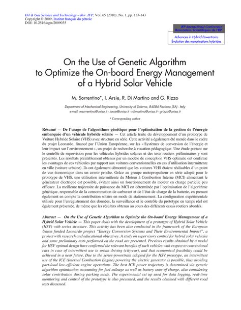 Pdf On The Use Of Genetic Algorithm To Optimize The On Board Energy Management Of A Hybrid
