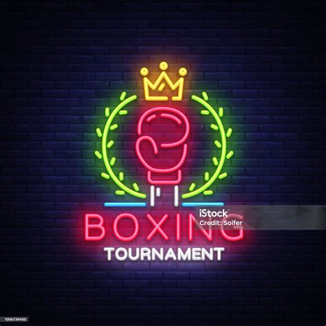 권투 네온 사인 디자인 벡터 템플릿입니다 스포츠 싸움 밤 네온 밝은 밤 광고에 대 한 복싱 대회 밤 로고 밝은 네온 간판 디자인 요소입니다 벡터 일러스트 레이 션 간판에