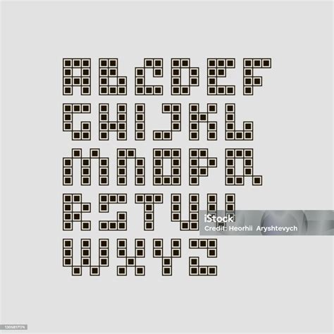 테트리스 스타일의 문자로 만든 알파벳의 간단한 평면 픽셀 아트 일러스트 블록쌓기 게임에 대한 스톡 벡터 아트 및 기타 이미지 블록쌓기 게임 컴퓨터 글자 새긴 이미지