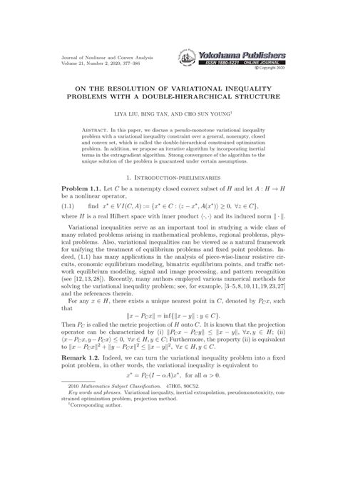 Pdf On The Resolution Of Variational Inequality Problems With A