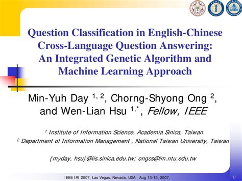 Ppt Question Classification In English Chinese Cross Language