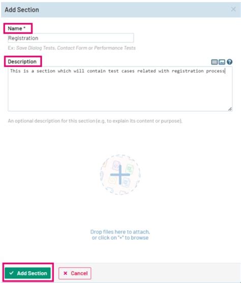 Sections Testrail Support Center