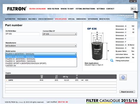 FILTRON Filter Product Catalogue Offline – Electronic Parts Catalogue