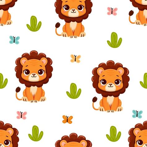 Premium Vector Cute Lion Colorful Background Seamless Pattern