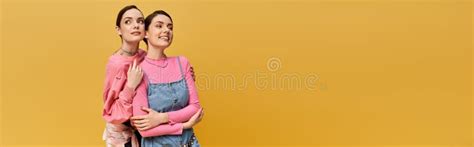 Beautiful Twins Embracing Each Other Against Stock Image Image Of
