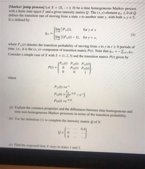 Markov Jump Process Let X X Be A Time Chegg